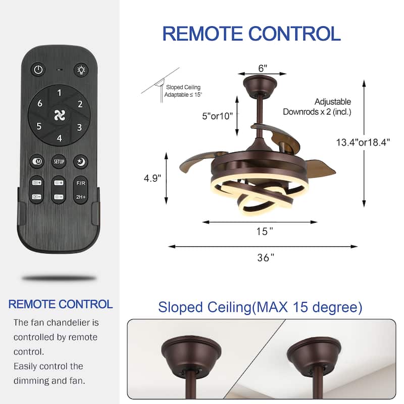 42" DIY Ceiling Fan with Adjustable LED Light Kit, Retractable Fan Blades DC Motor Ceiling Fan ...